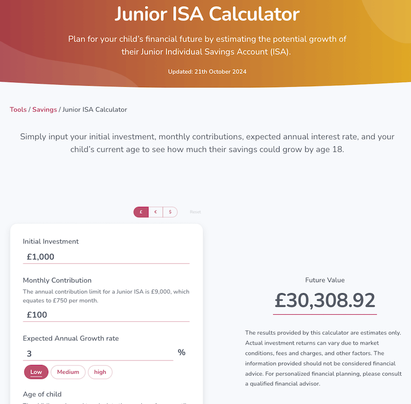 Junior ISA Calculator